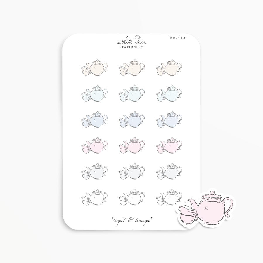 Planner Stickers | Teapot & Teacups Doodles – White Deer Stationery