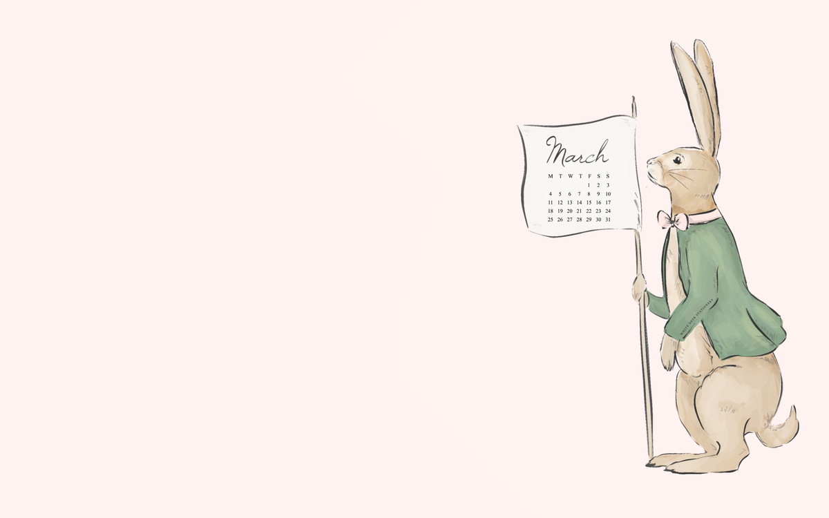 March Hare 2024 Wallpaper Download – White Deer Stationery